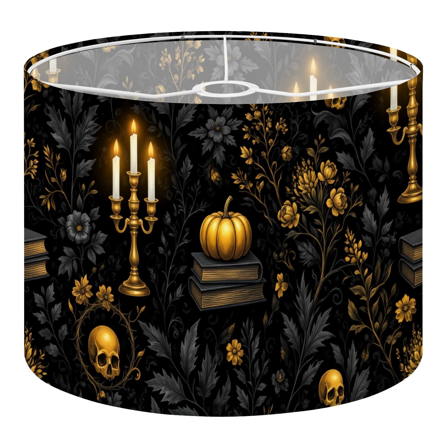 Gothic Linen Drum Lampshades Vintage Candlelit Pumpkin Books Floral ...