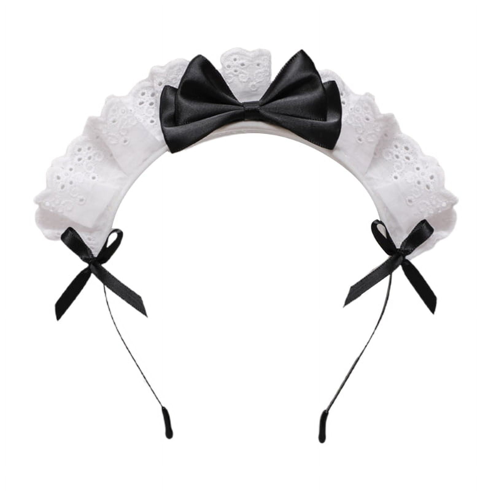 Gothic Lolita Headdress Maid Ruffled Lace Hair Accessories Cosplay Bow ...