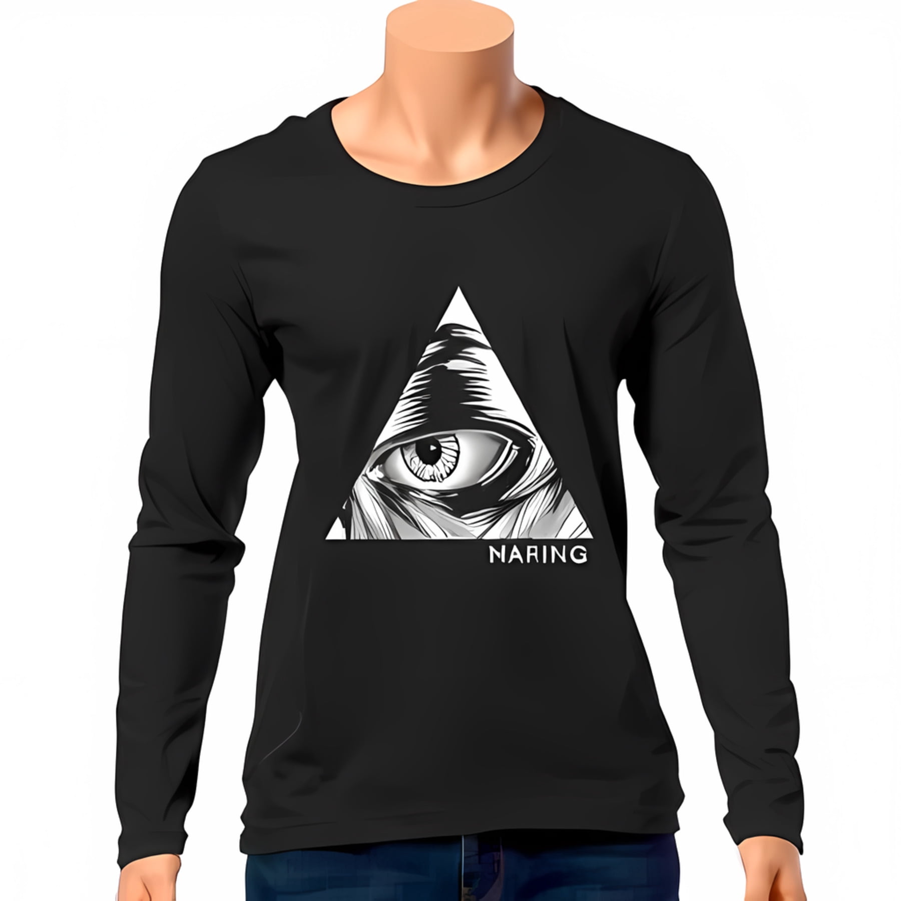 Gothic Long Sleeve T-Shirt with Monochromatic Eye Graphic and Design ...