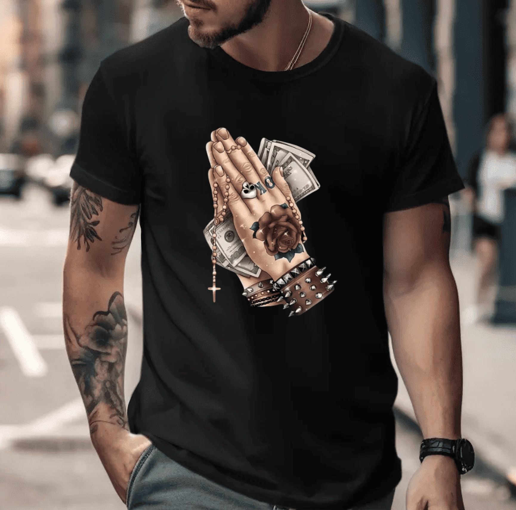Gothic Luxury Bling Palm And Money Motif Retro Dollar Sign Graphic ...