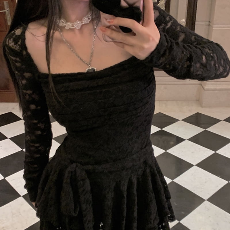 Gothic Mall Mini Black Dress Women Y2k Vintage Chic Ruffles Corset Long ...