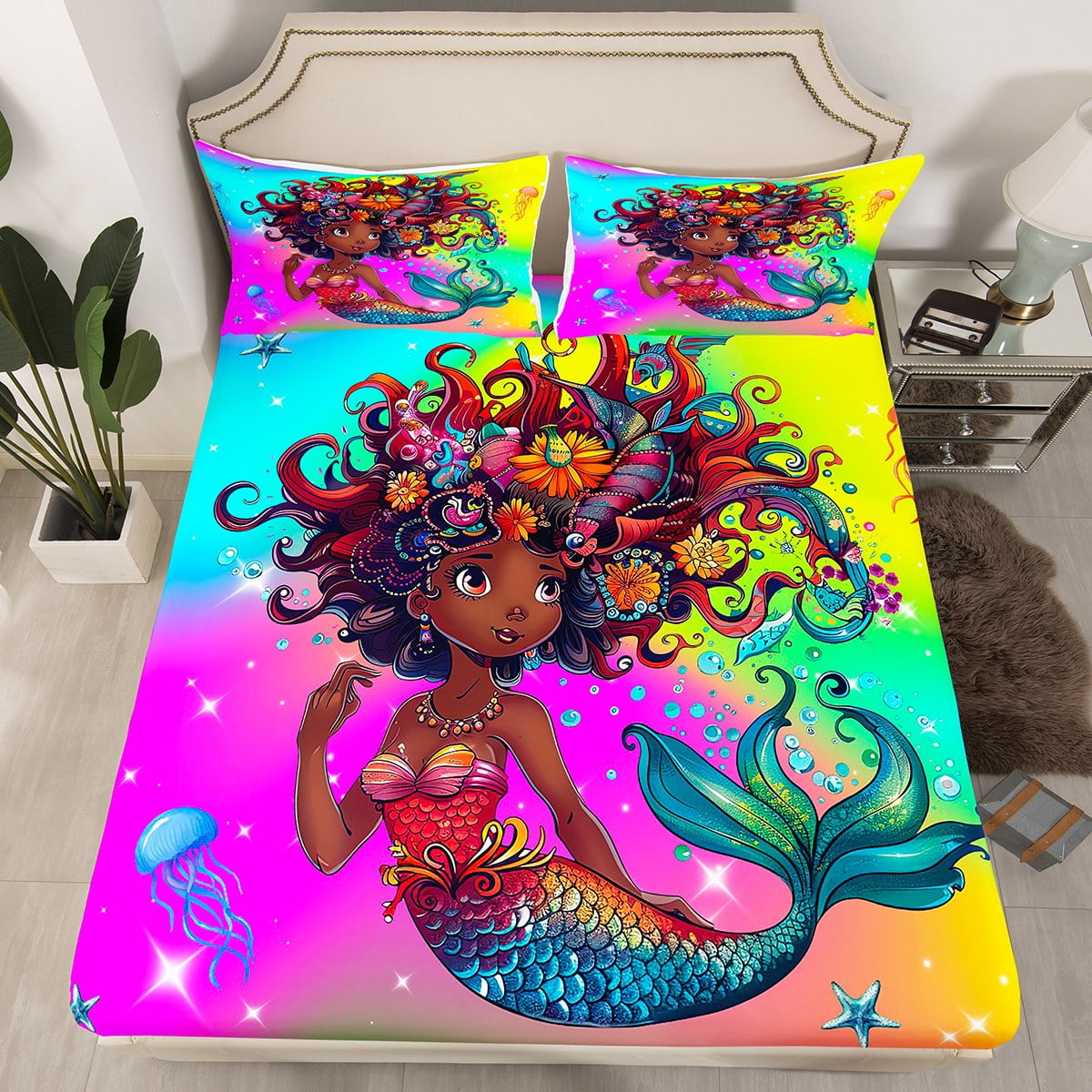 Gothic Mermaid Twin Bed Sheets ,Black Fitted Sheet Afro Sheets,American ...