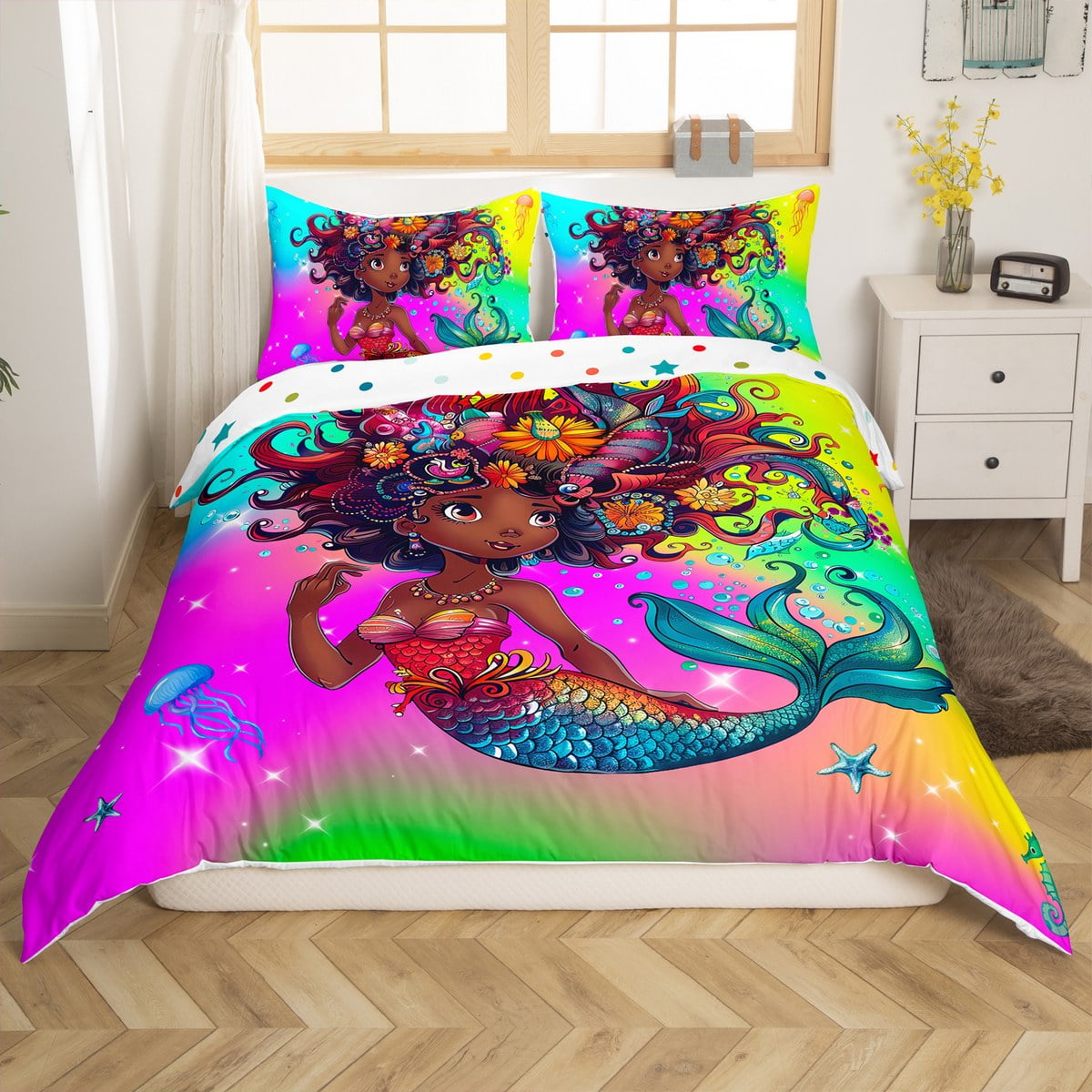 Gothic Mermaid Twin Bedding Sets for Girls,Black Girls Duvet Cover Afro ...