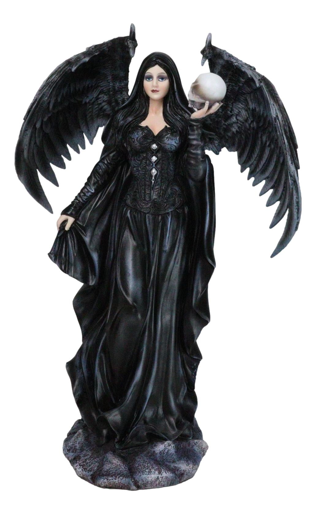 Gothic Messenger Black Cloaked Fairy With Raven Wings Holding Skull ...