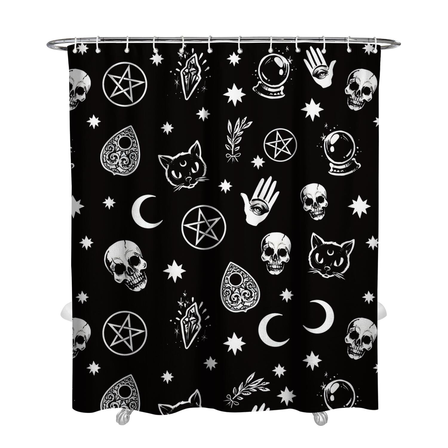 Gothic Moon Shower Curtain, Celestial Night Sky Fabric Curtain with ...