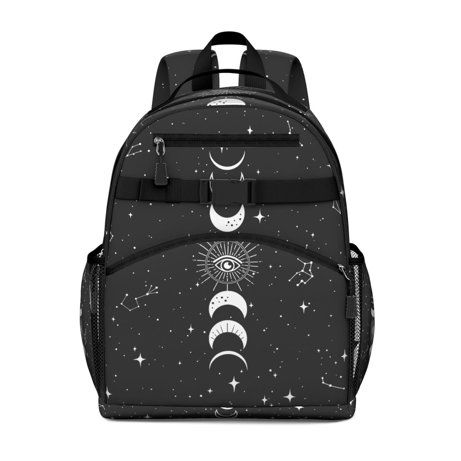 Gothic Moon & Star Waterproof Backpack - Ergonomic School Bag with Chest Strap for Teens, Dark ...