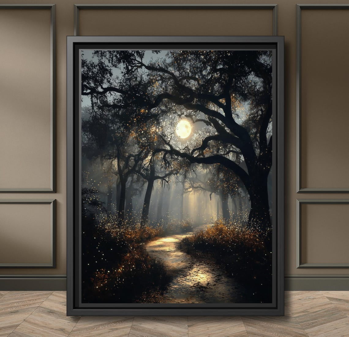 Gothic Moonlit Enchanted Forest Poster Dark Fantasy Firefly Woods With ...