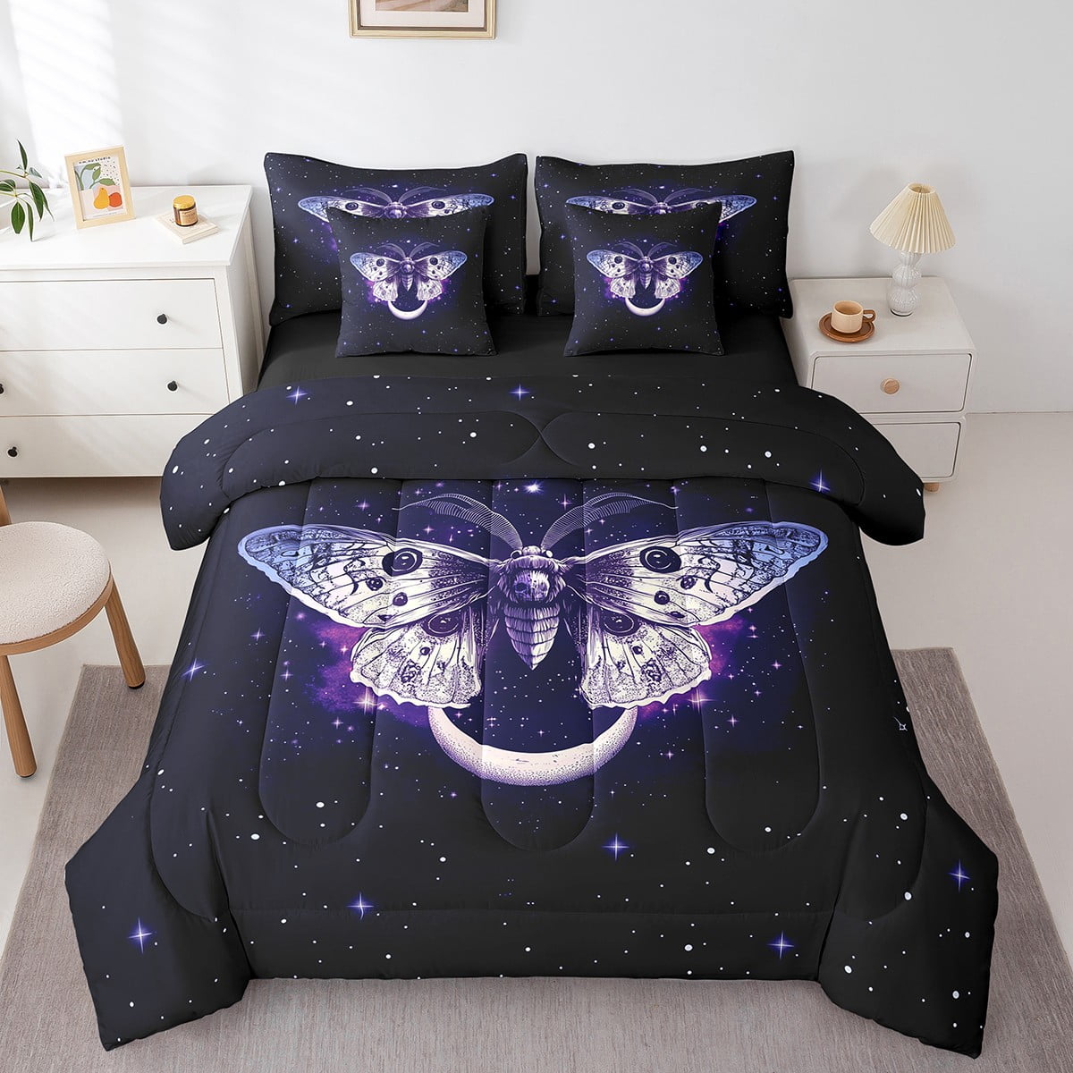Gothic Moth Comforter Set Full, 7 Pieces Starry Sky Reversible Bed In A ...