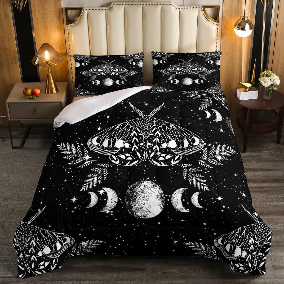 Gothic Moth Comforter Set Twin Size Skeleton Halloween Boho Death Moth ...