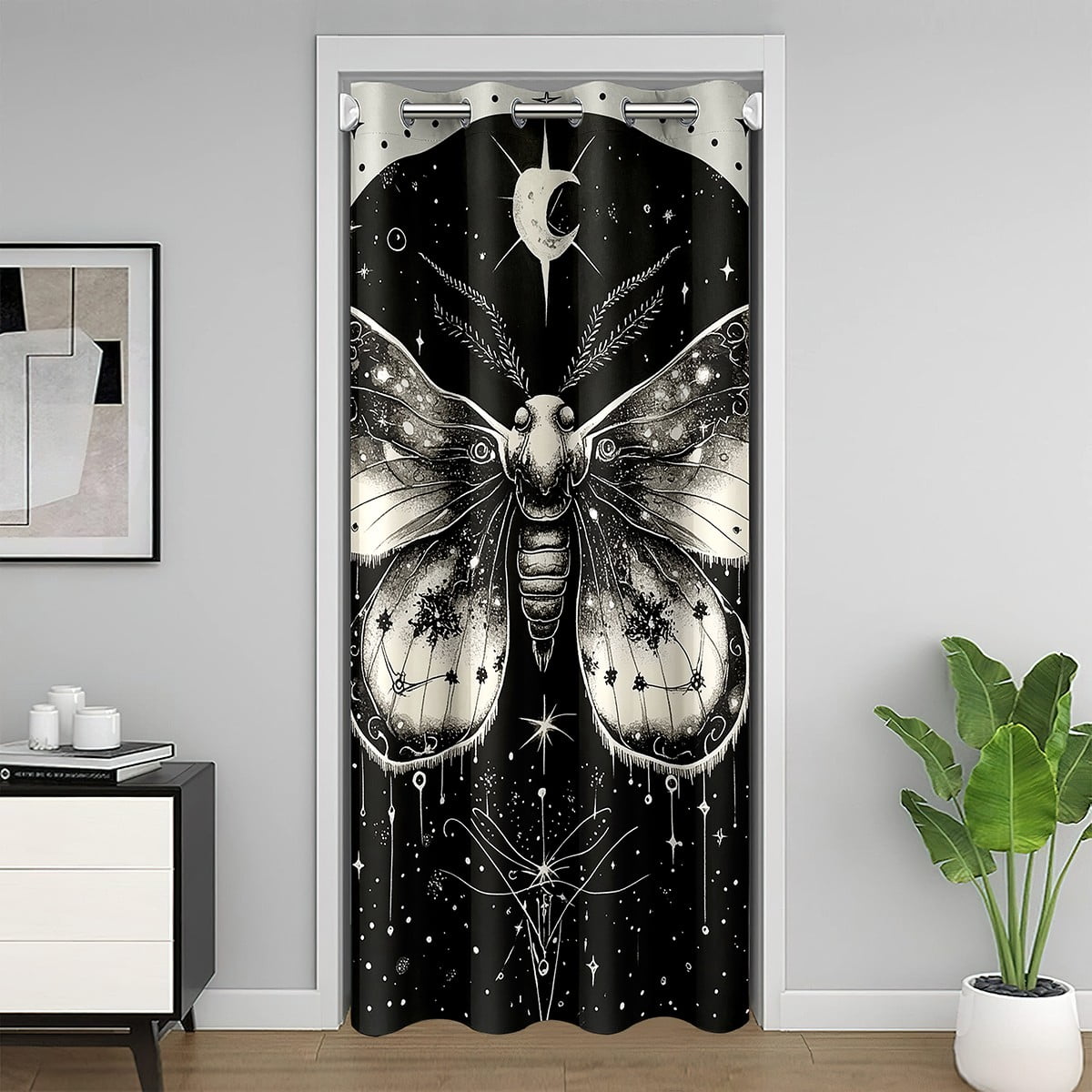 Gothic Moth Door Curtain for Doorway Privacy,Starry Galaxy Universe ...