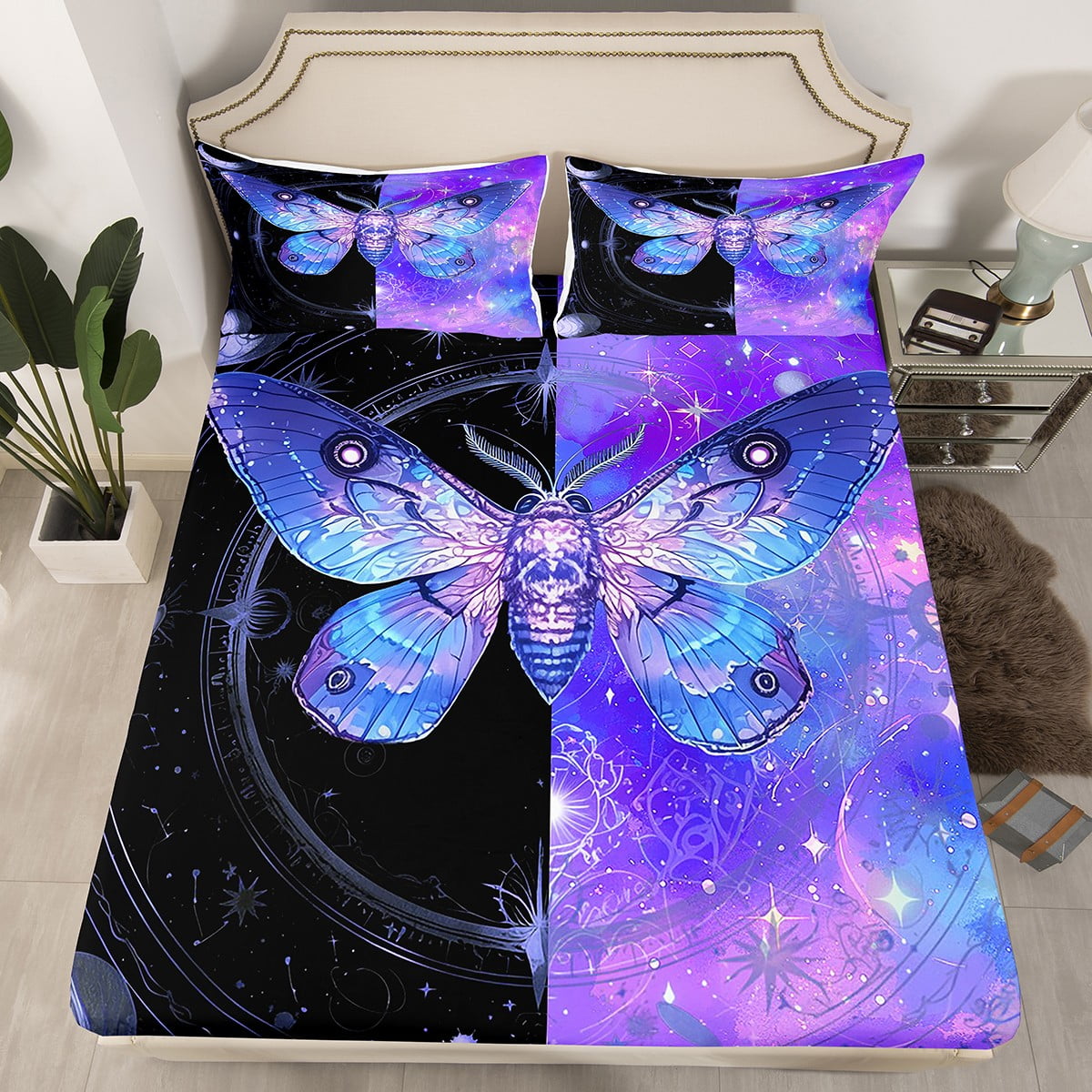Gothic Moth Fitted Sheet Purple Galaxy Sheets,Rustic Aesthetic Animal ...