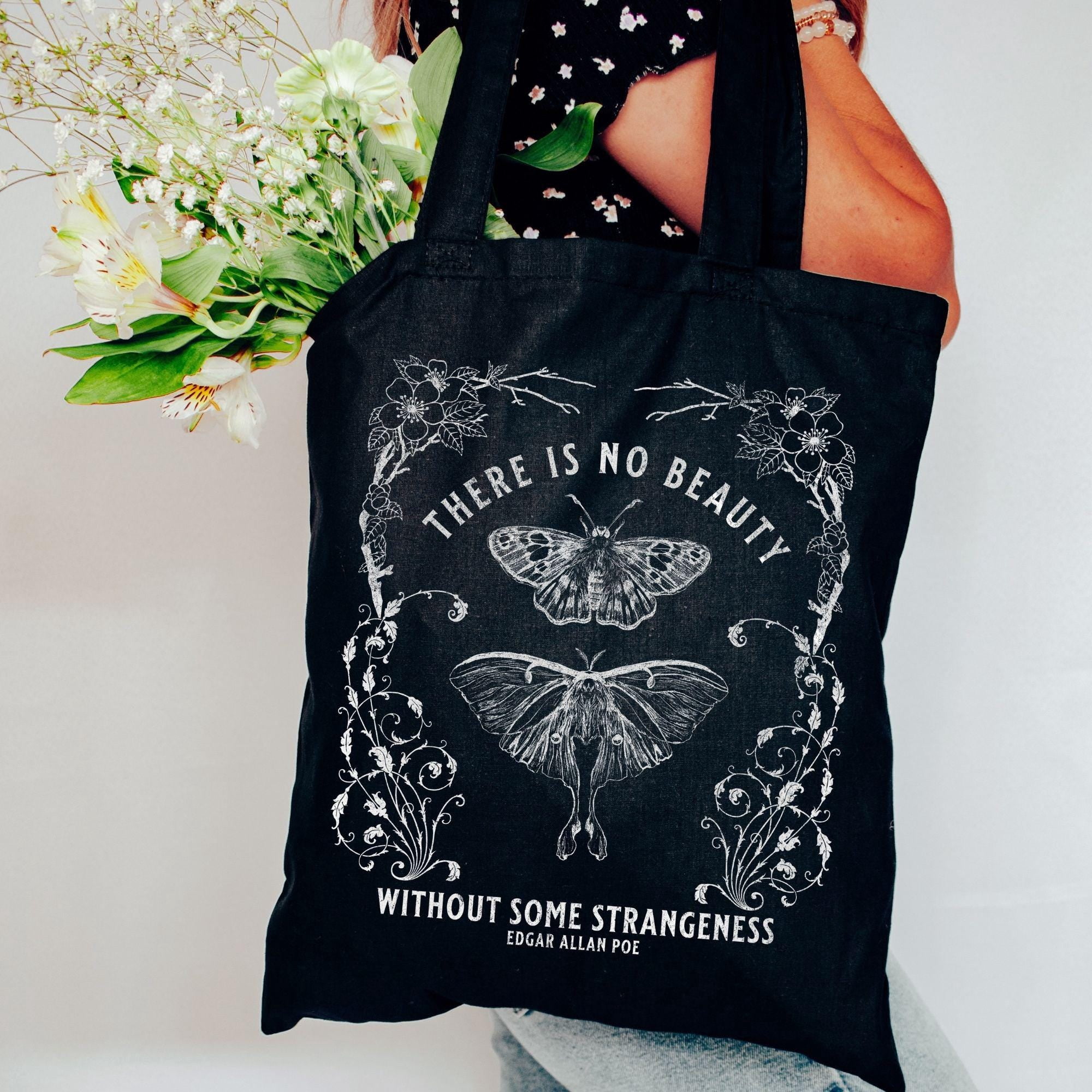 Gothic Moth Tote Bag Quote Edgar Allan Poe Luna Moth Totebag Poet Gift ...