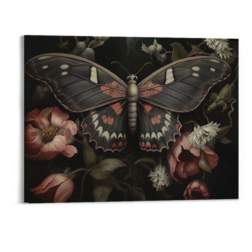 Gothic Moth Wall Art Vintage Gothic Canvas Dark Academia Prints Plants ...