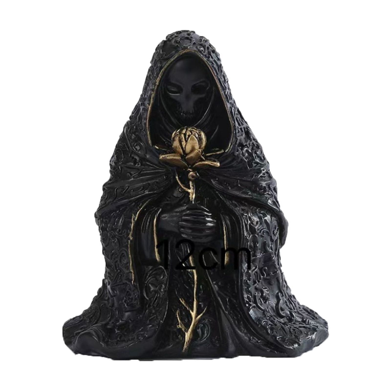 Gothic Mystic Lord Figurine - Black Resin Statue Holding Golden Flower ...