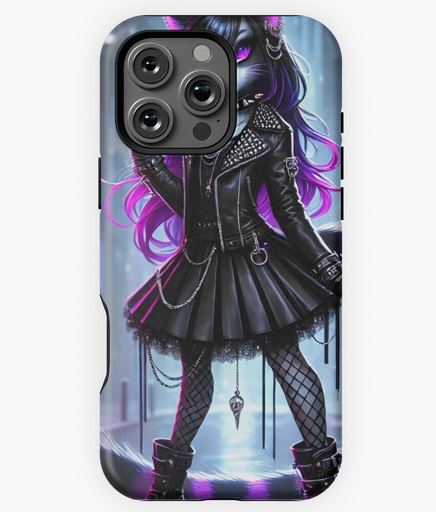 Gothic Neon Streets Emo Cat In City N6123 Phone Case for iPhone 17 16 ...