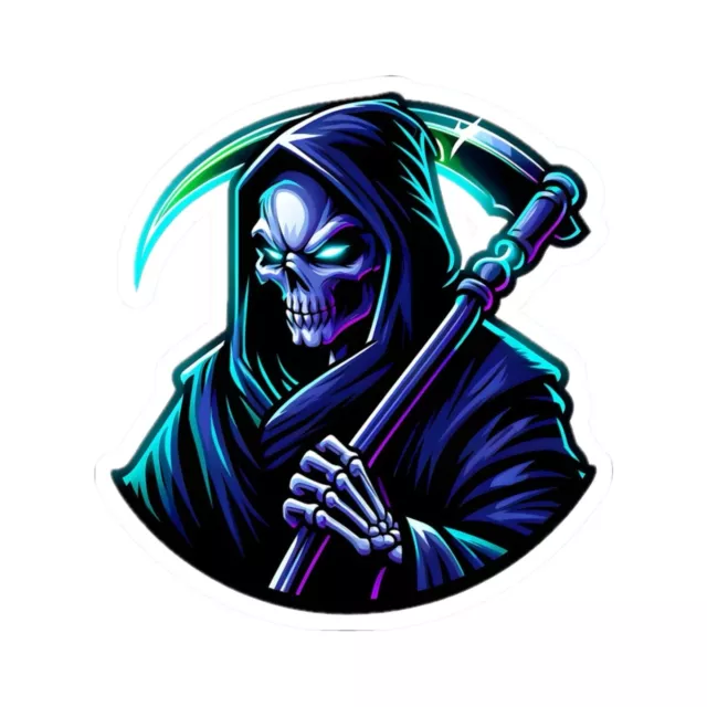 Gothic Neon Style Grim Reaper Stickers Futuristic Aesthetic Design ...