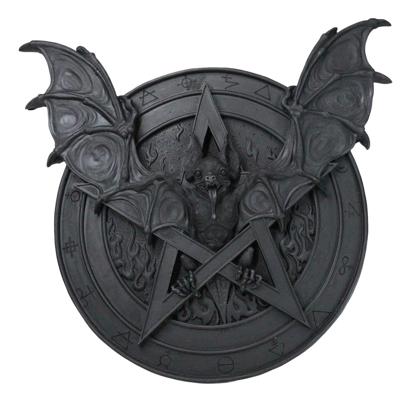 Gothic Nosferatu Black Bat Pentagram With Hell Fire Alchemy Symbols ...