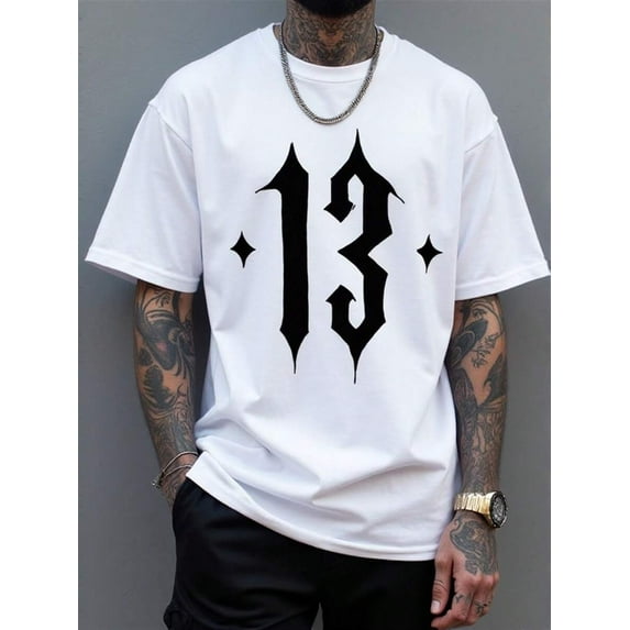 Gothic Number 13 T-Shirt - Oversized Black & White Tee with Bold Chest ...
