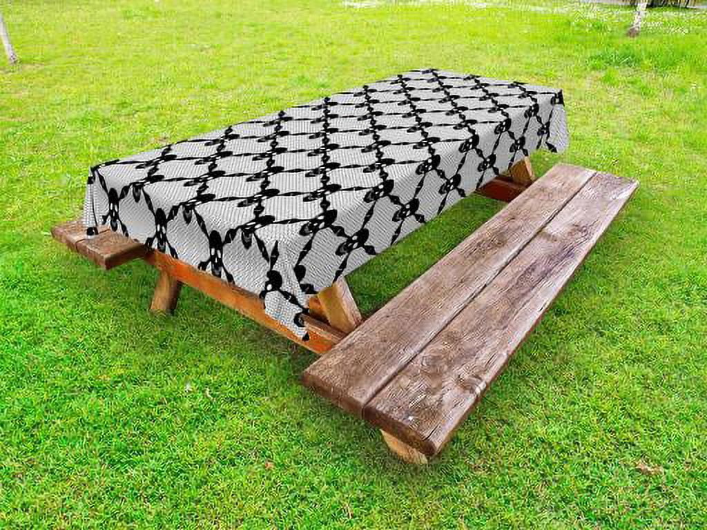 Gothic Outdoor Tablecloth, Halloween Horror Theme Spooky Black Skulls ...