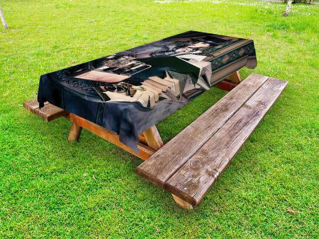 Gothic Outdoor Tablecloth, Portrait of Steampunk Woman with Medieval ...