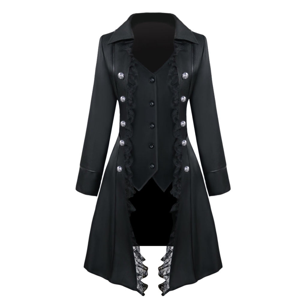 Gothic Overcoat for Women Fashion Women Vintage Lapel Lace Flounce Long ...