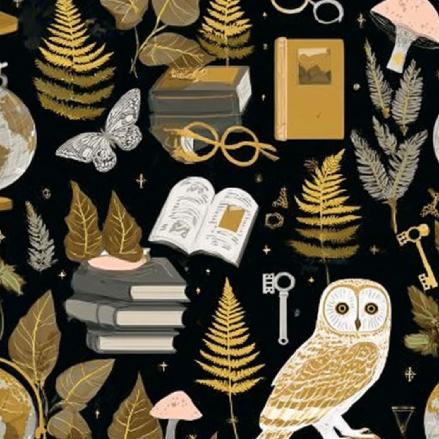 Gothic Peel and Stick Wallpaper 17.7in x 9.8ft Vintage Botanical Owl ...