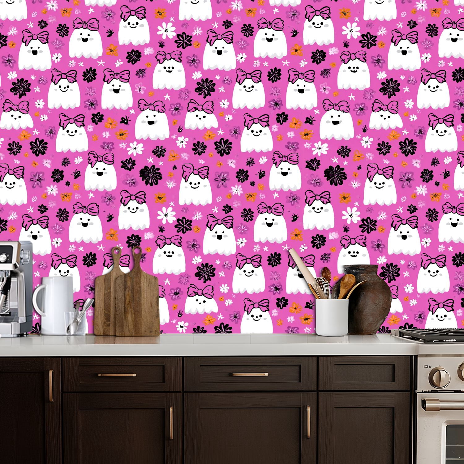 Gothic Peel and Stick Wallpaper Cute Halloween Preppy Pink Bow Coquette ...