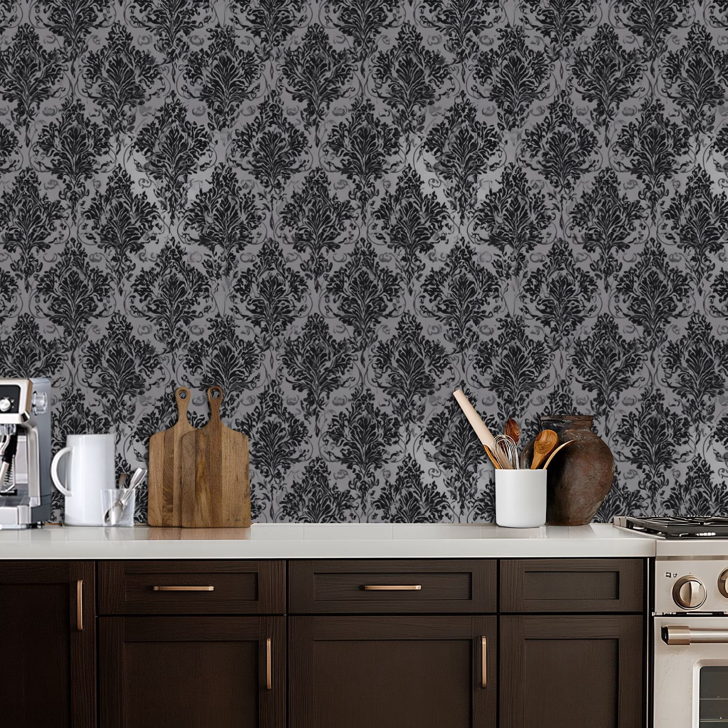 Gothic Peel and Stick Wallpaper Elegant Black Damask Gray Vintage ...