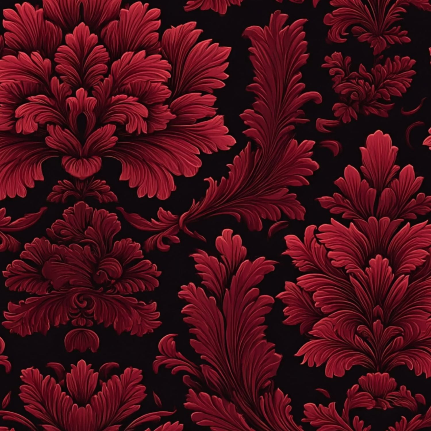 Gothic Peel and Stick Wallpaper Red Floral Damask Ornate Baroque Leaf ...