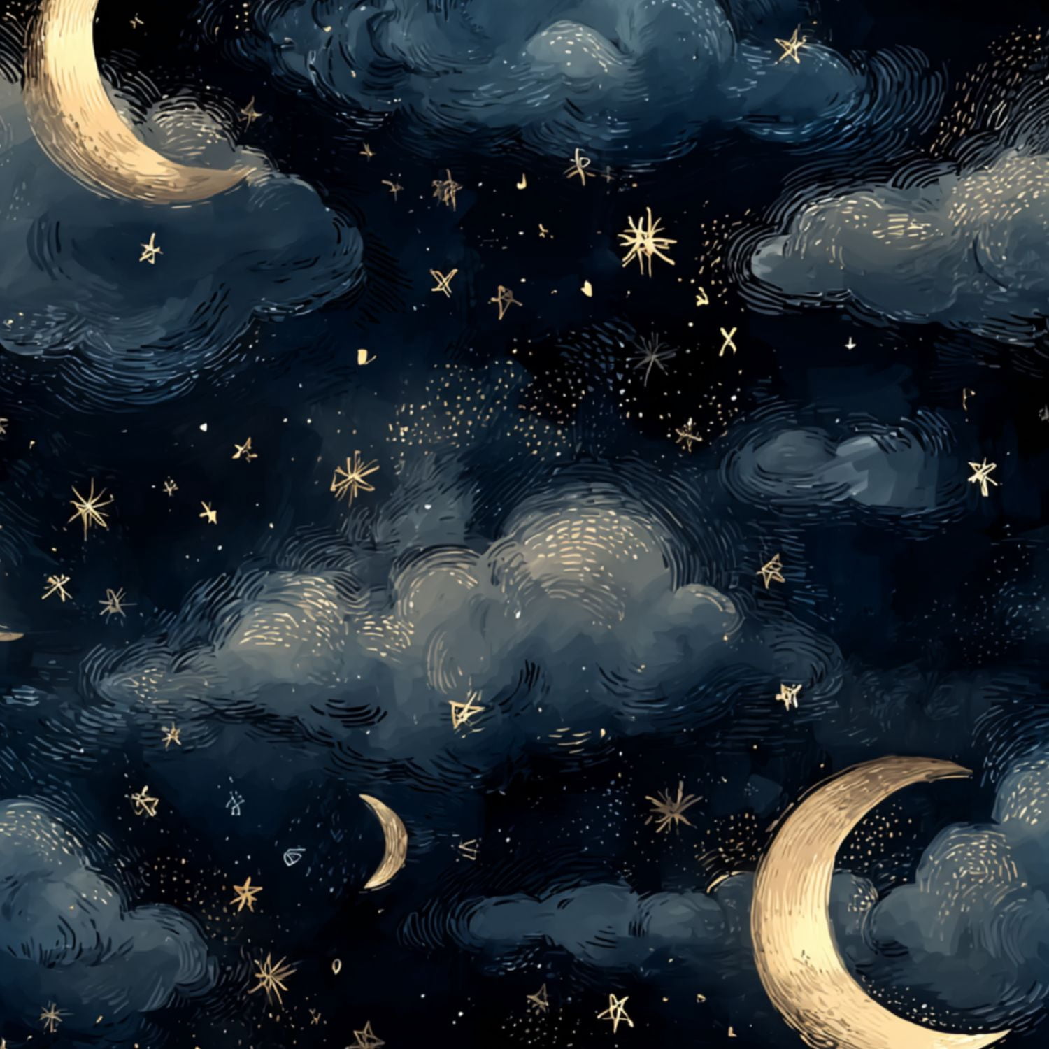 Gothic Peel and Stick Wallpaper Starry Night Sky Crescent Moons Clouds ...