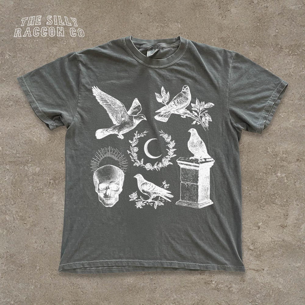 Gothic Pigeon Tee For Women Men, Dark Academia Shirt, Vintage Skull ...