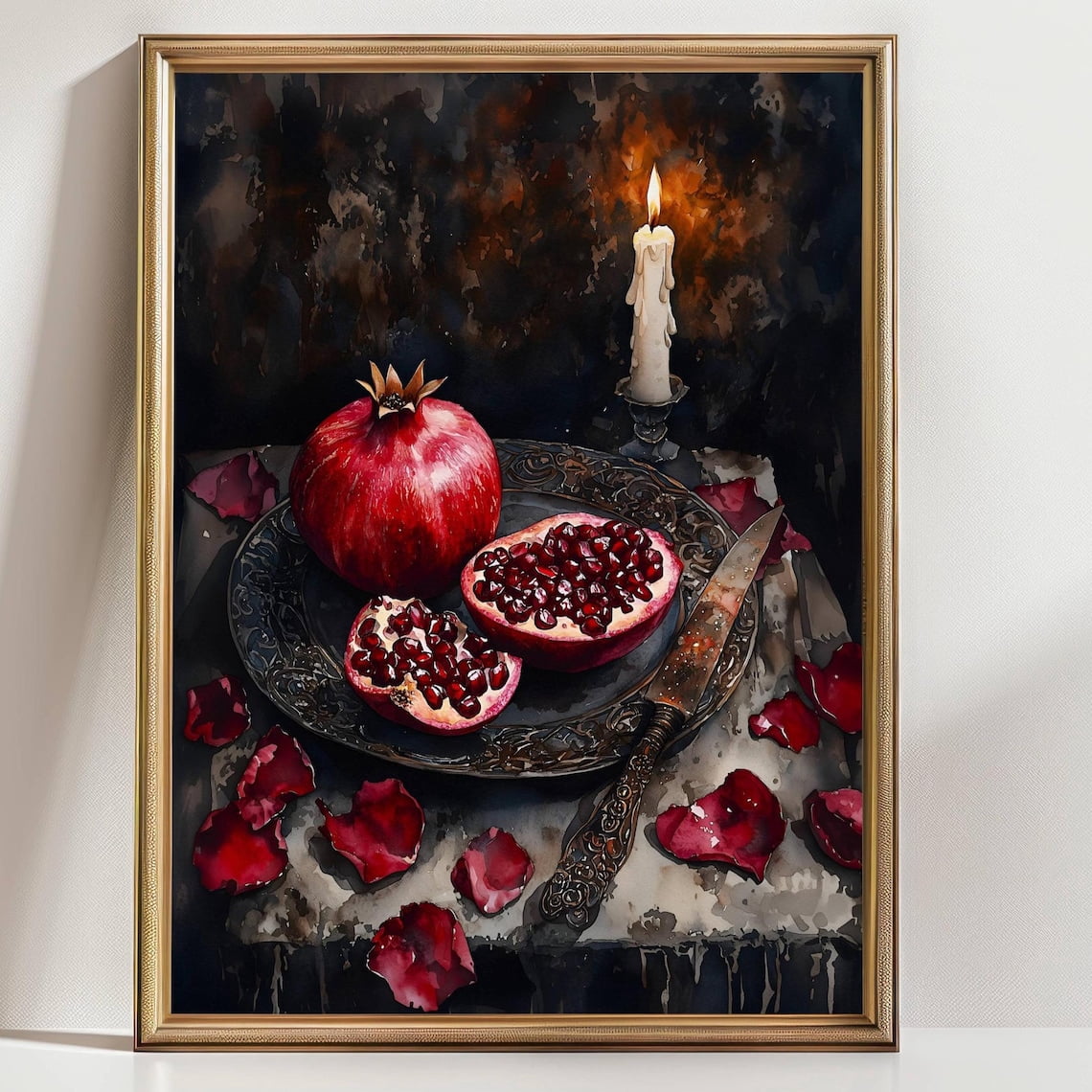 Gothic Pomegranate Still Life Print – Dark Fruit Art With Candle ...