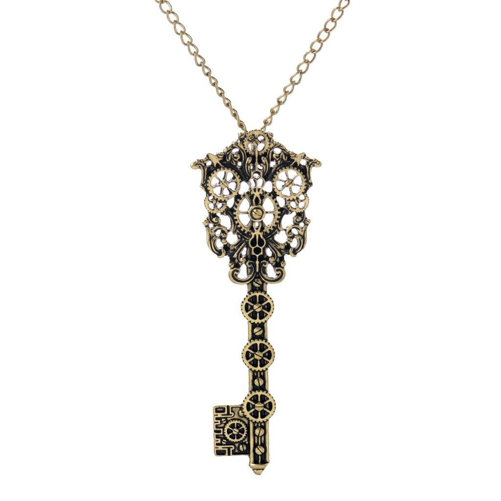 Gothic Punk Key Shaped Chain Gear Pendant Steampunk Necklace for Unisex ...