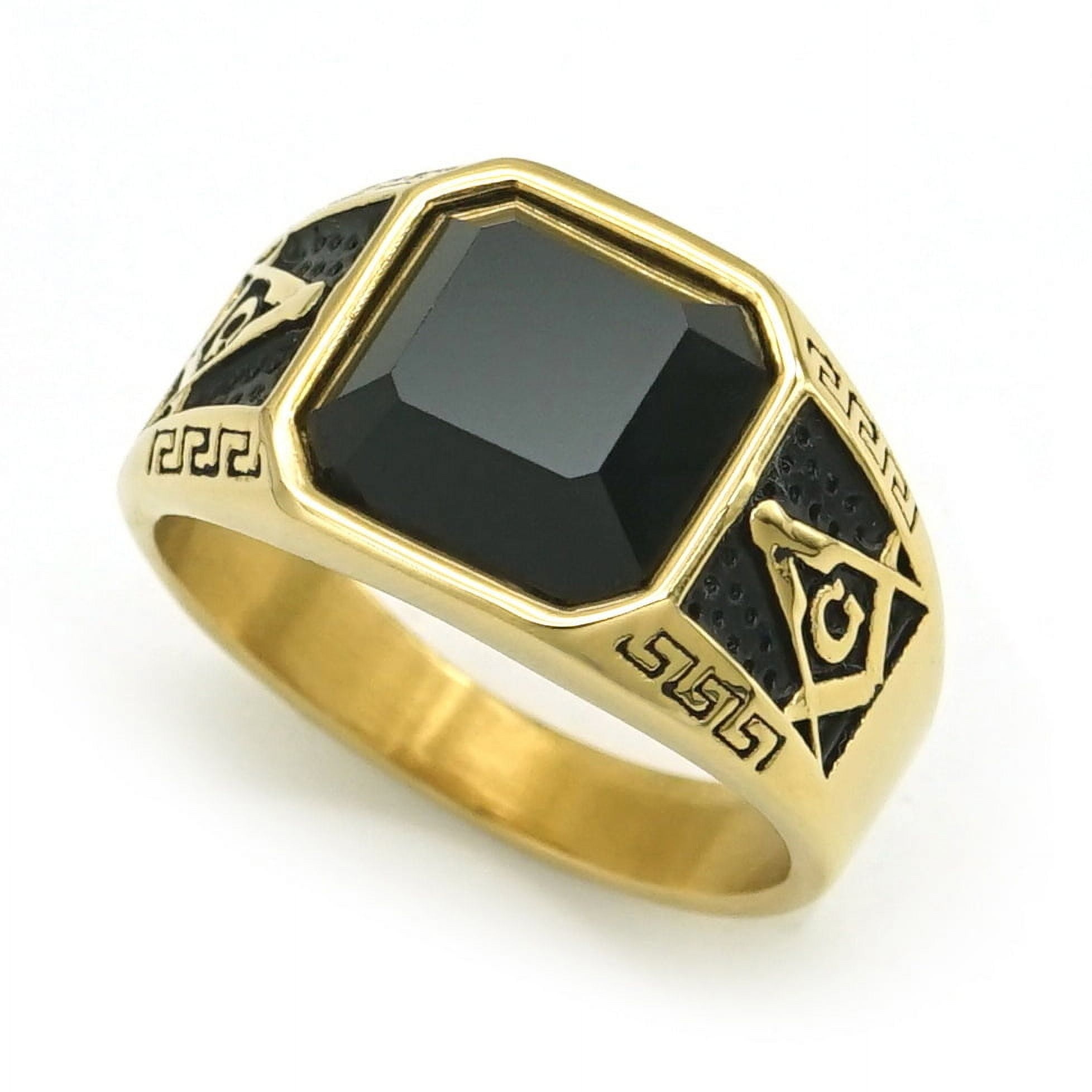 Gothic Punk Masonic 14K Yellow Gold AG Ring Alabaster Onyx Noble ...