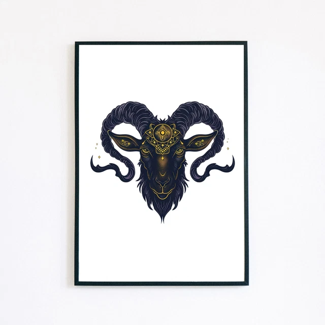 Gothic Ram Halloween Grunge Metal Sheep Illustration 7X5 Wall Decor Art ...