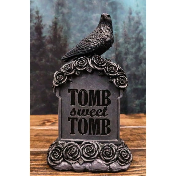 Gothic Raven Crow Perching On Black Roses Graveyard Tomb Headstone ...