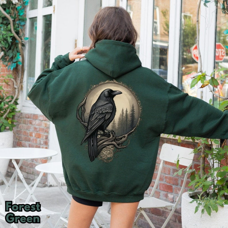 Gothic Raven Hoodie, Dark Cottagecore Crow , Mystical Forest Occult ...