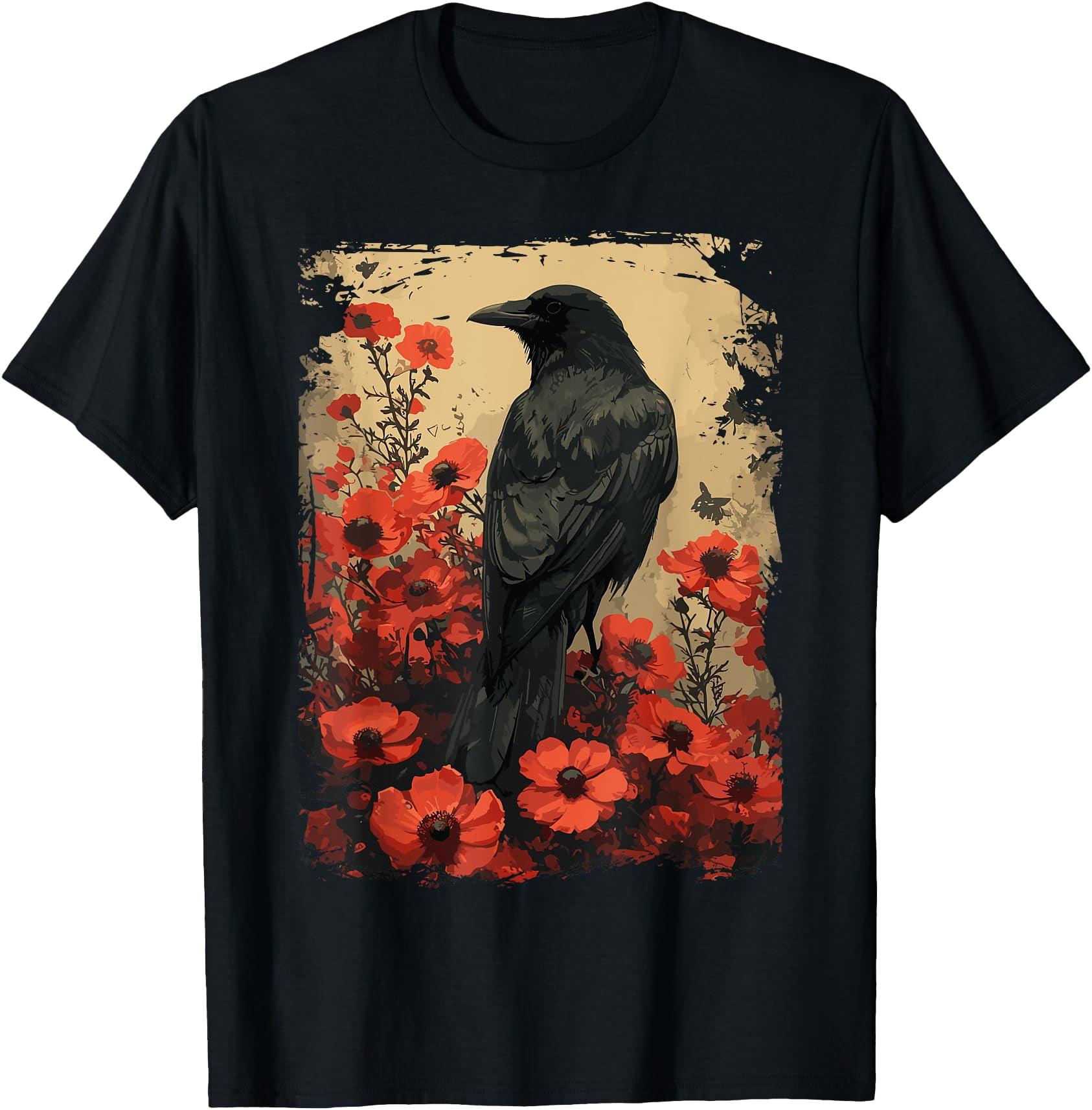 Gothic Raven Rose Enchanted Vintage Floral Crow T-Shirt for Men Women ...