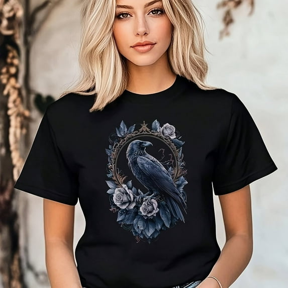 Gothic Raven S1Hirt, Dark Aesthetic , Edgar Allan Poe StY1Le, Floral ...