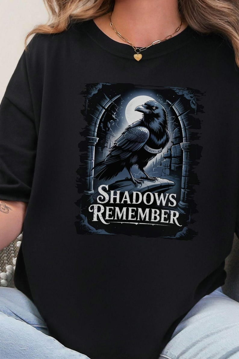 Gothic Raven T-Shirt Shadows Remember Dark Art Tee Memento Mori Gothic ...