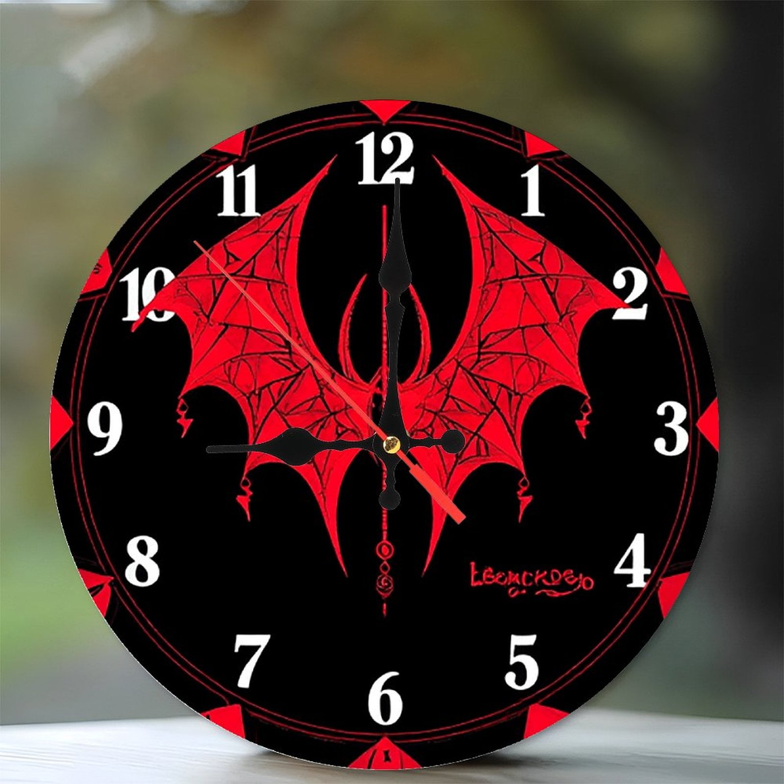 Gothic Red Bat Wings Wall Clock 10-Inch Silent Wooden Wall Clock ...