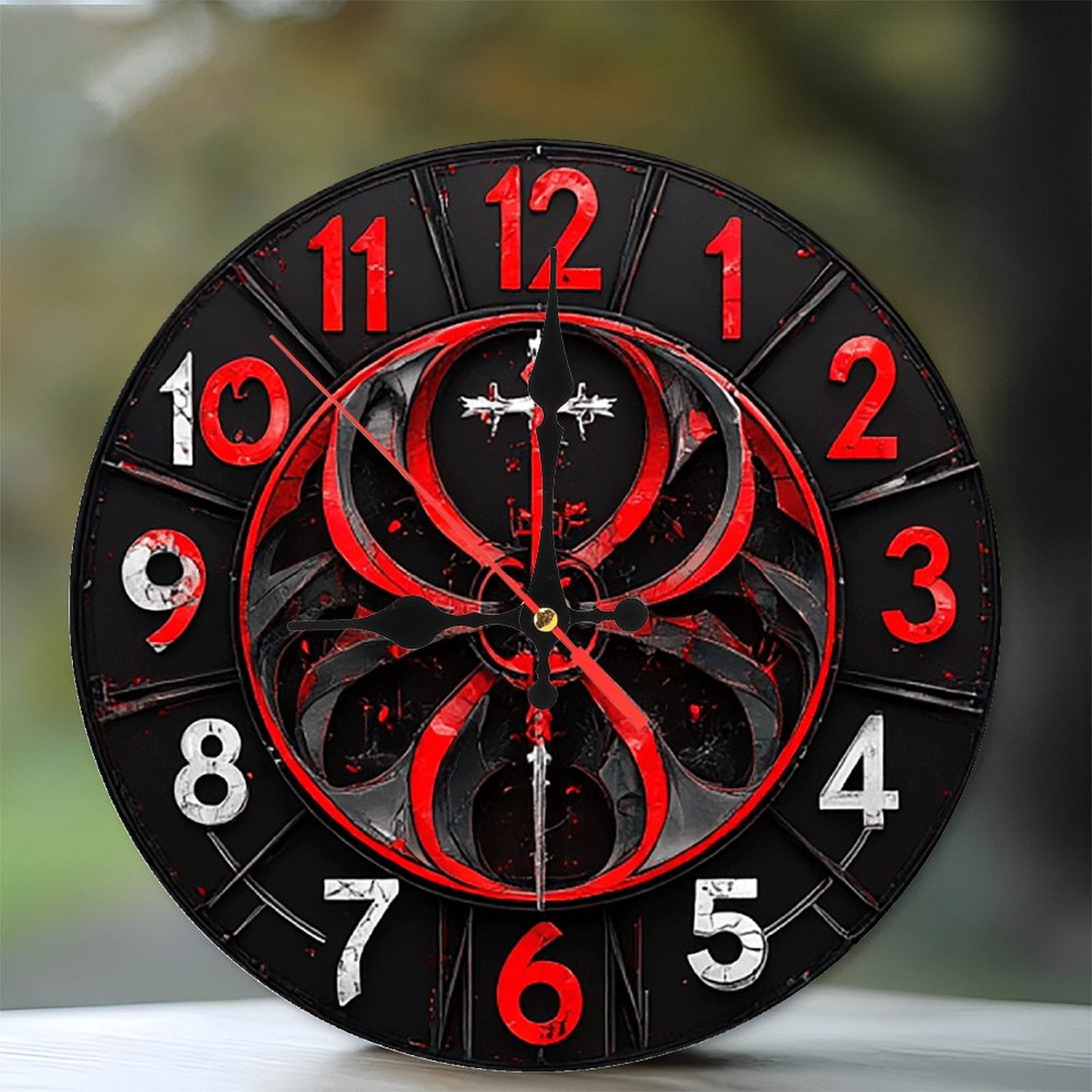 Gothic Red Black Wall Clock Home Decor 10-Inch Silent Wooden Wall Clock ...