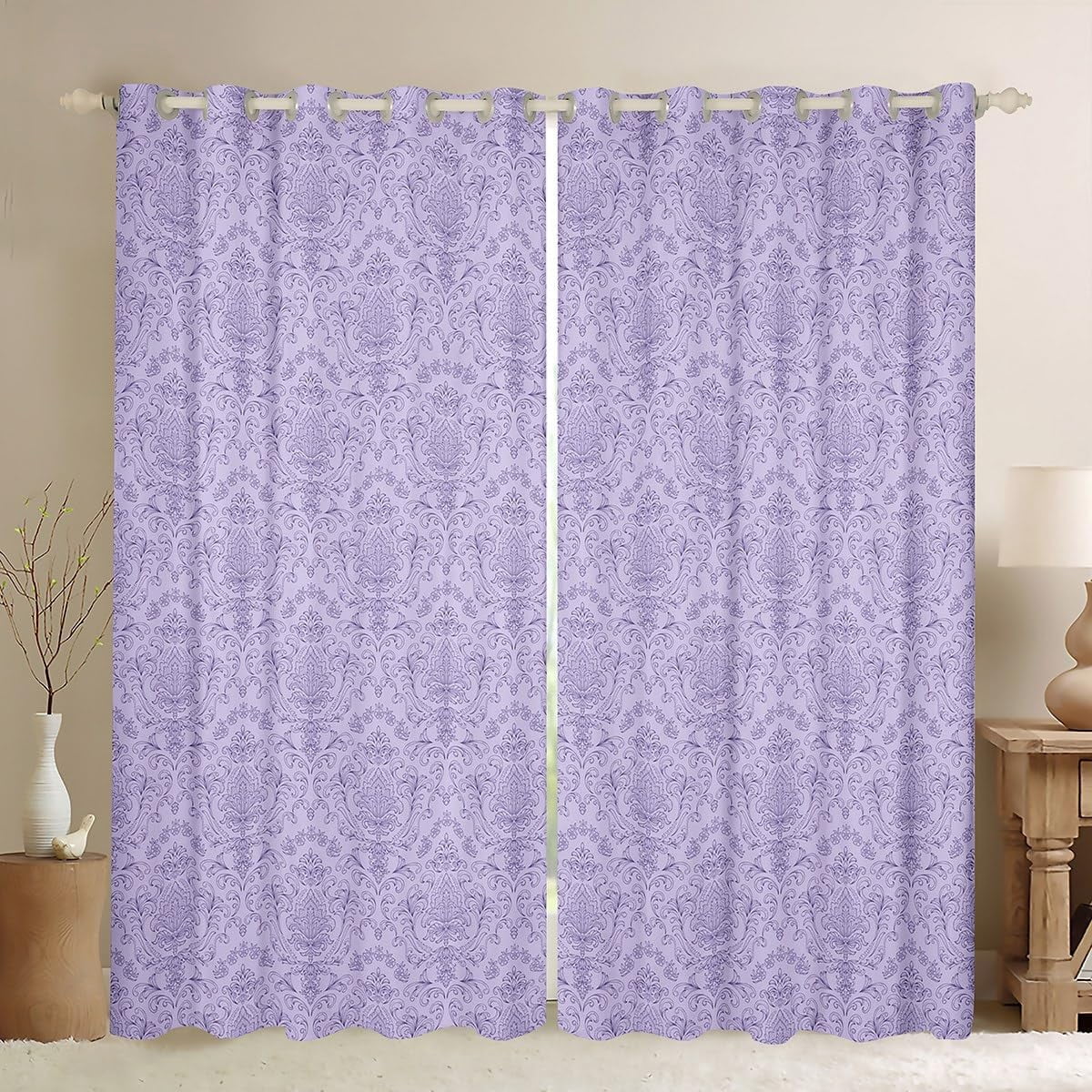Gothic Red Damask Blackout Curtains For Bedroom 52"Wx84"L Boho Baroque ...