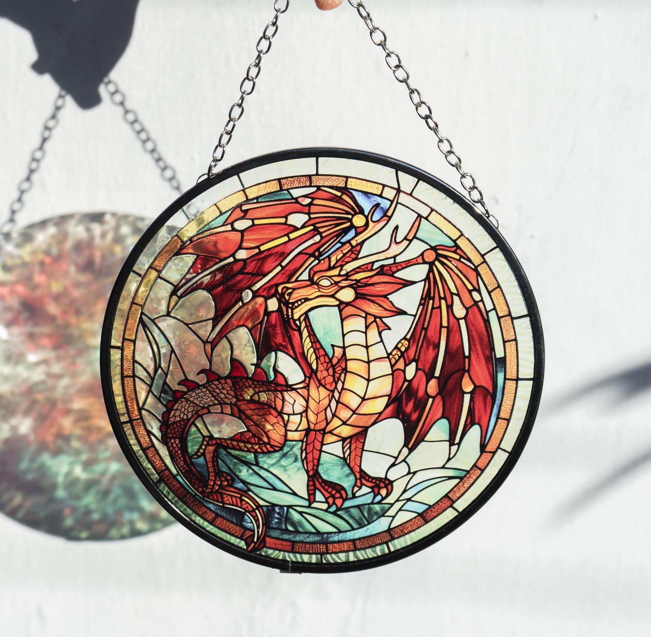 Gothic Red Dragon Fantasy Stained Glass Suncatcher Mystical Window ...