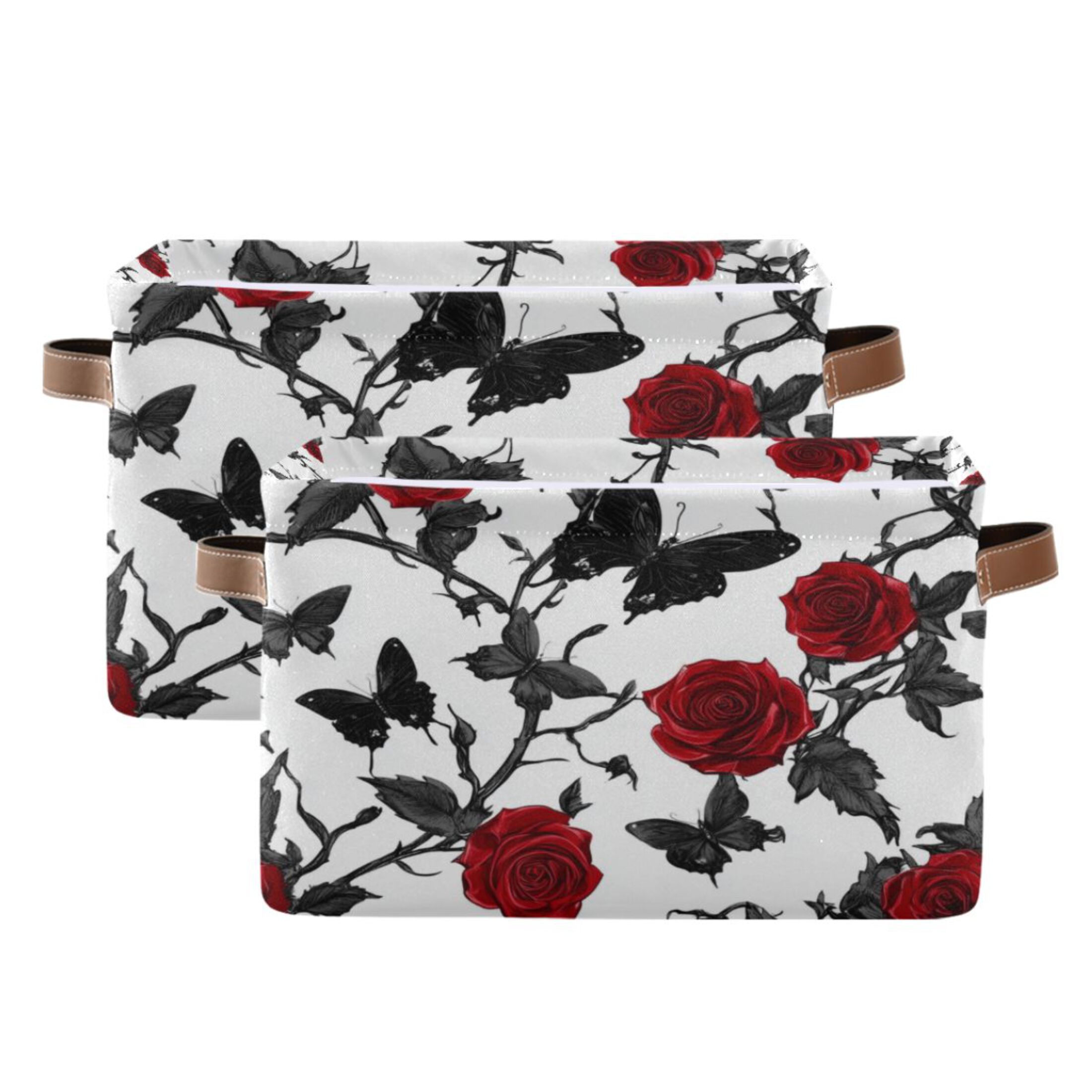 Gothic Red Roses Foldable Storage Basket,Canvas Fabric Foldable Storage ...