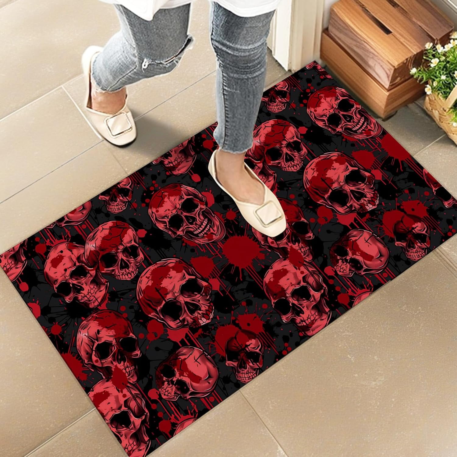 Gothic Red Skull Indoor Door Mat \u2013 Stylish 17x29in Non-Woven ...