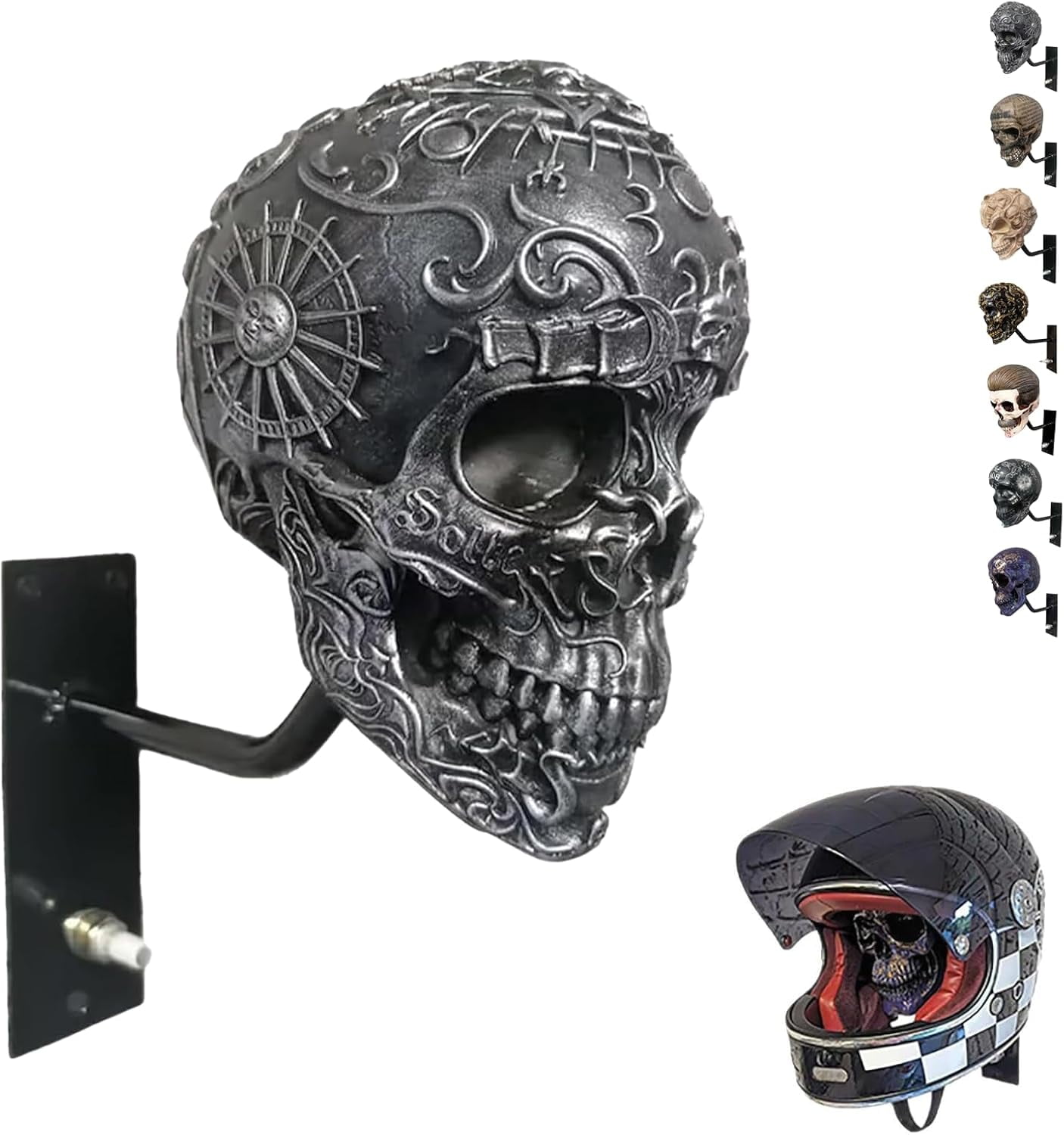 Gothic Resin Skull Helmet Display - 3D Skeleton Wall Mount Sculpture ...