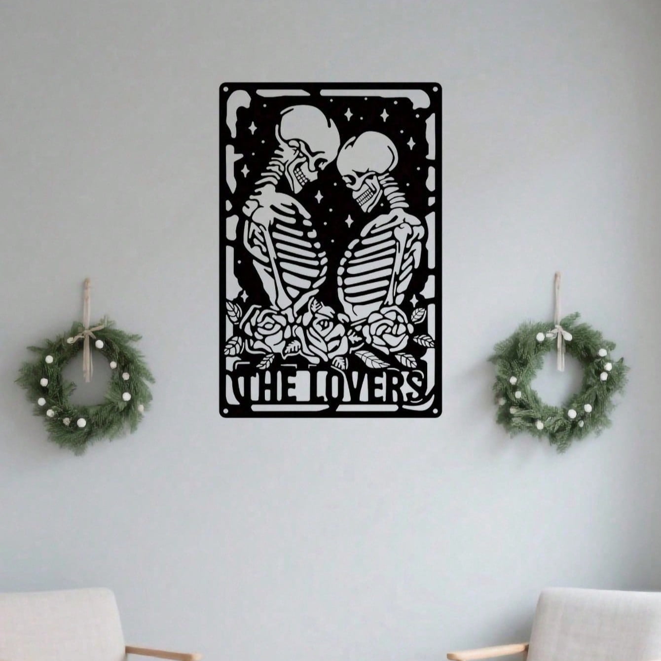 Gothic Romance Metal Wall Art-Laser-Cut Skull Couple Plaque Punk ...