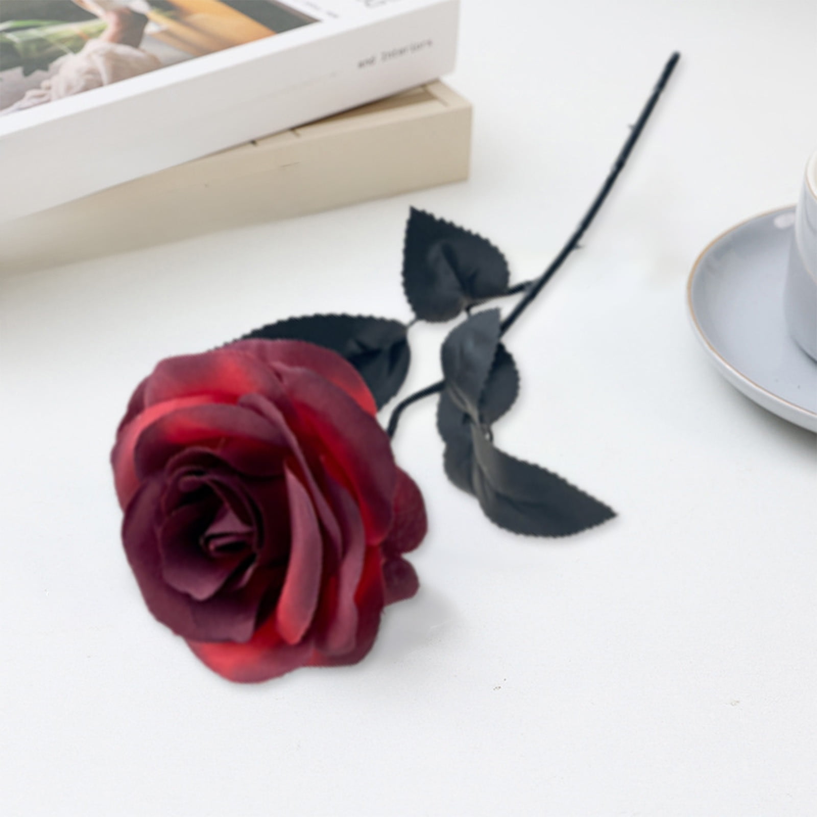 Gothic Rose Artificial Flower with White Inner Ring - Dark Red ...