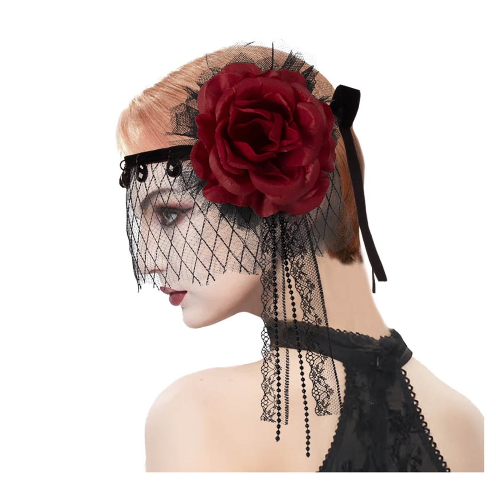 Gothic Rose Headpiece With Black Mesh Elegant Party Accessory For And ...